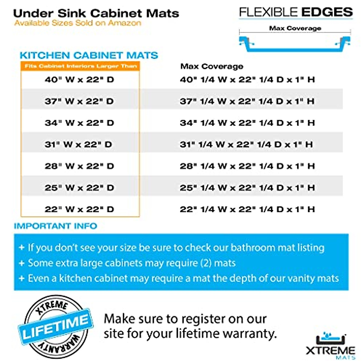 Xtreme Mats - Waterproof Under Sink Mat for Kitchen, Pick Your Size - 34" 1/4 x 22 1/4 - Kitchen Cabinet Shelf Protector, Flexible Under Kitchen Sink Drip Tray Liner - CM-36-BEIGE