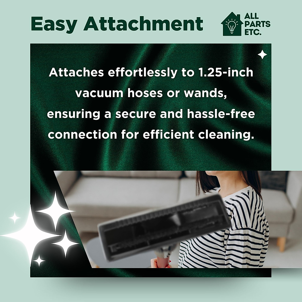 ALL PARTS ETC. Universal Upholstery Vacuum Attachment - Compatible with 1.25” Vacuum Hoses & Shop Vac, Bissell, Nutone, Eureka, Beam, Central Vacuums & More