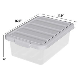 Buyitt 14 Quart Plastic Clear Storage Bin, Stackable Latching Box with Grey Lid, 2 Packs