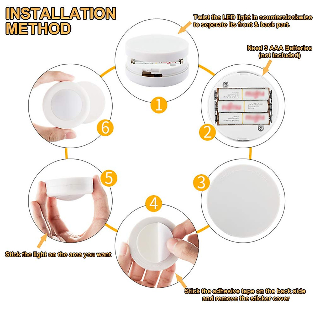 SIXDEFLY Wireless 16 Color Changing LED Puck Light 12 Pack LED Under Cabinet Lighting Closet Light Battery Powered Night Lights with Remote Control Dimmer & Timing Function