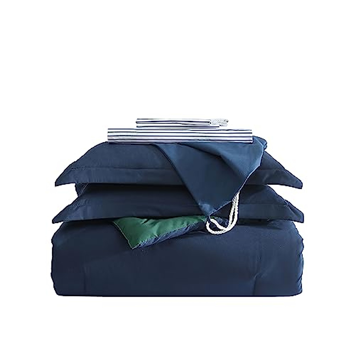 Nautica - Full Bed Set, Reversible Comforter Set, Includes Bonus Sham(s), Fitted Sheet, Pillowcase(s) and Laundry Bag, Dorm Room Essentials (Harmead Navy, Full)