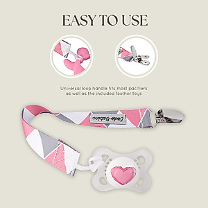 Dodo Babies Pacifier Clip & Teether Toy Set - Four Clips Plus Two Silicone Teether Toys - Universal Holder Fits Most Paci Brands - Fun Pink and Gray Prints for Girls or Boys