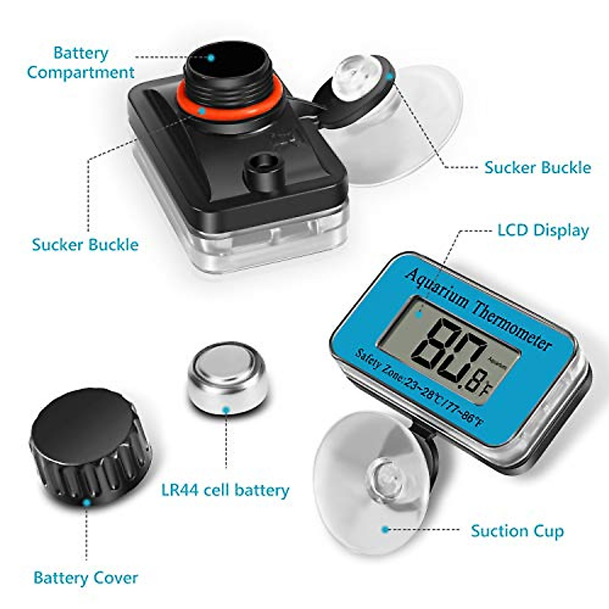 Aquarium Thermometer LCD Digital Waterproof Thermometer with Suction Cup Fish Tank Water Temperature for Fish Like Betta