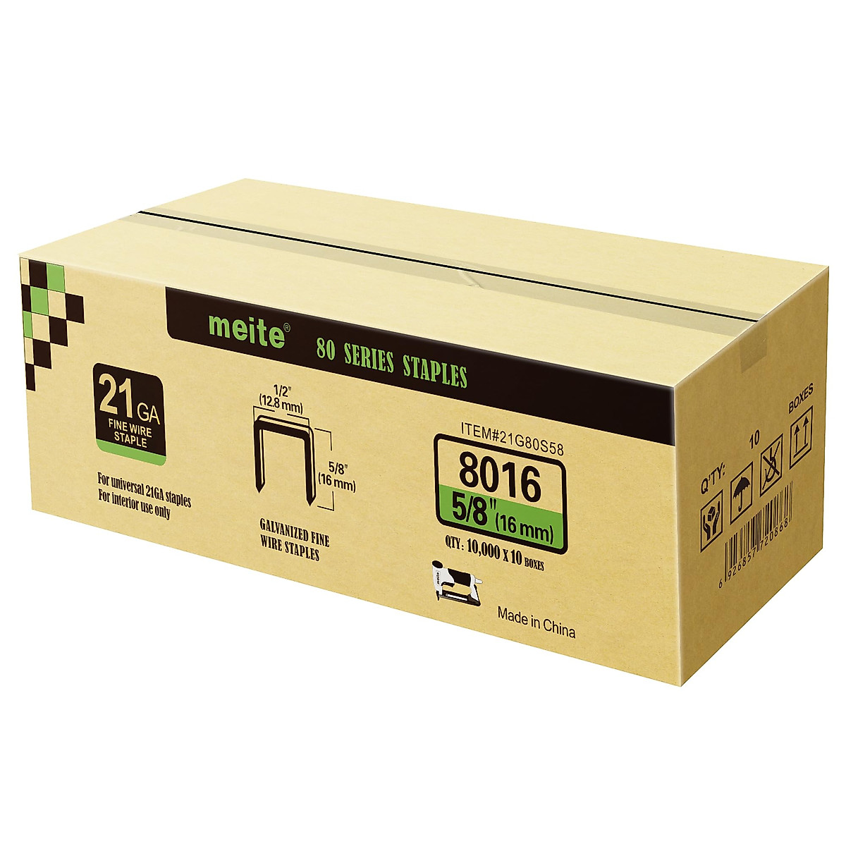 meite 21 Gauge 1/2-Inch Crown with 5/8-Inch Length Upholstery Staples Galvanized Fine Wire Staples Compatible for MT8016 Stapler (10 Boxes)