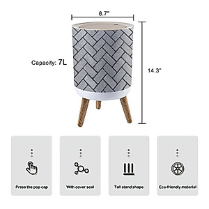 Small Trash Can with Lid Sidewalk Gray Tiles diagonally Texture Copy Space 7 Liter Round Garbage Can Elasticity Press Cover Lid Wastebasket for Kitchen Bathroom Office 1.8 Gallon