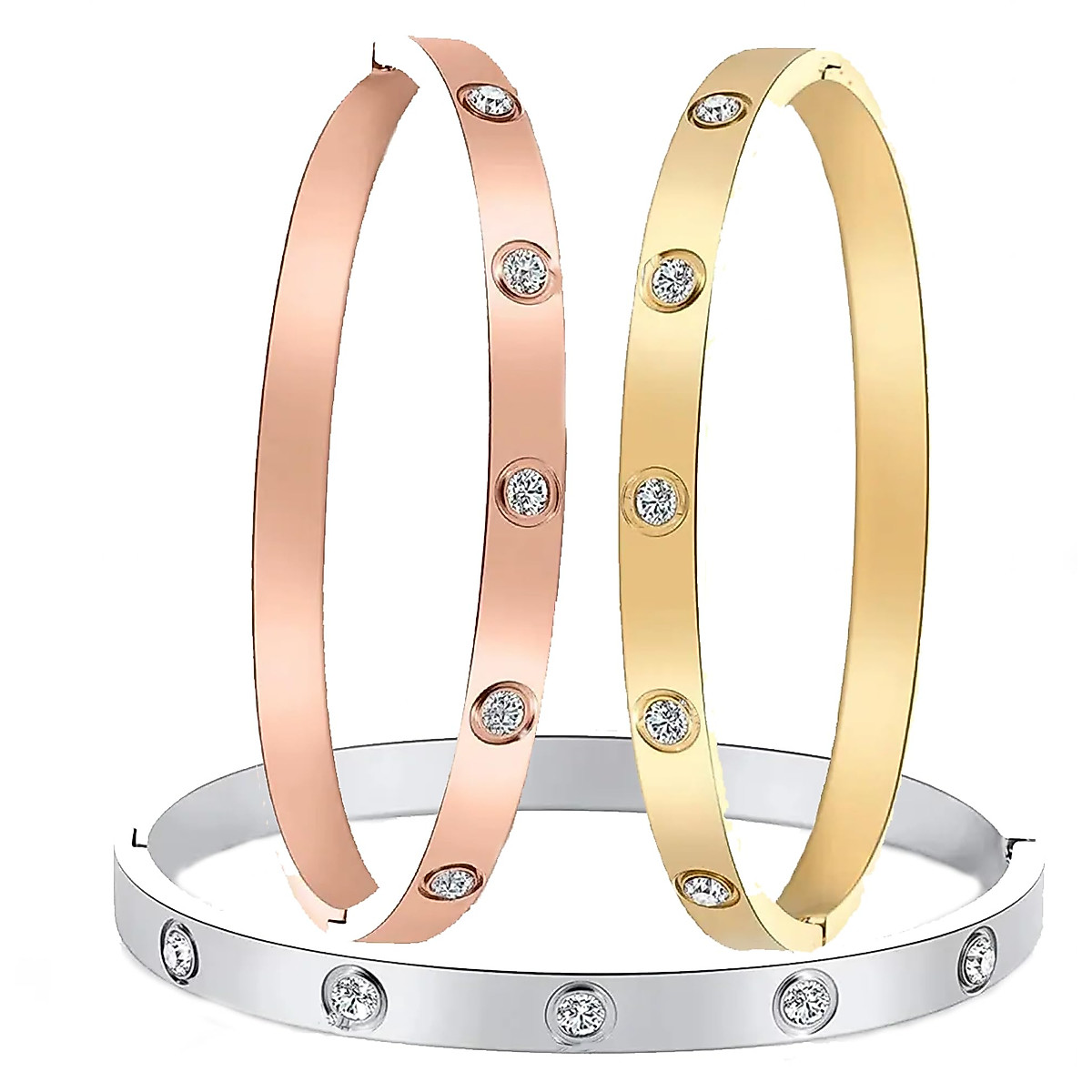 VPKJewelry Stainless Steel for Women Men Bracelet Bangle Yellow 18k Gold Plated Diamonique CZ stone crystal (Gold, 7.50)