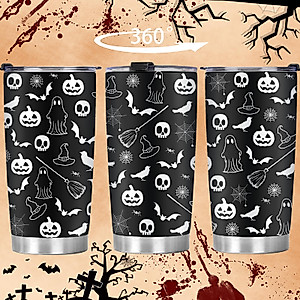 FatWongcoi Halloween Tumbler - Horror Halloween Cups for Women - 20oz Wizard Hat Ghost Skull Bat Stainless Steel Tumbler - Gothic Gift for Her - Spooky Coffee Mug for Friend