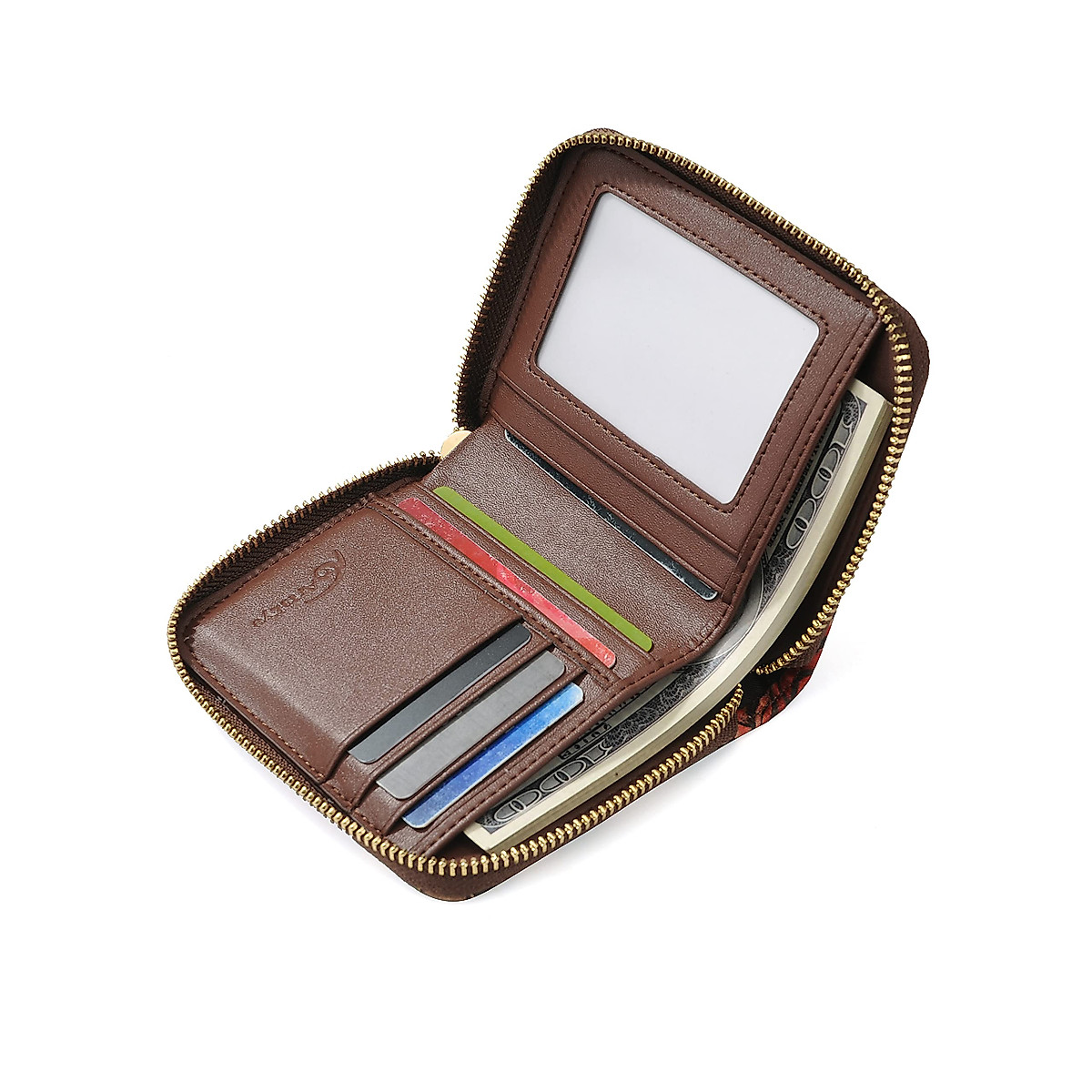 ArtsEye Women's Short Zip Around Wallet (purple rose)