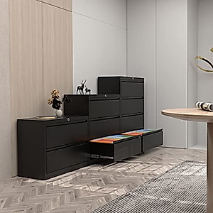 METAN Lateral 4 Drawer File Cabinet, Locking Metal File Cabinet for Home Office, Steel Lateral File Cabinet for Letter Legal Size, Assembly Required, Black