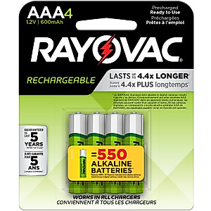 Rayovac AAA Plus Rechargeable Batteries and USB Battery Charger Bundle Pack, 4 AAA Batteries