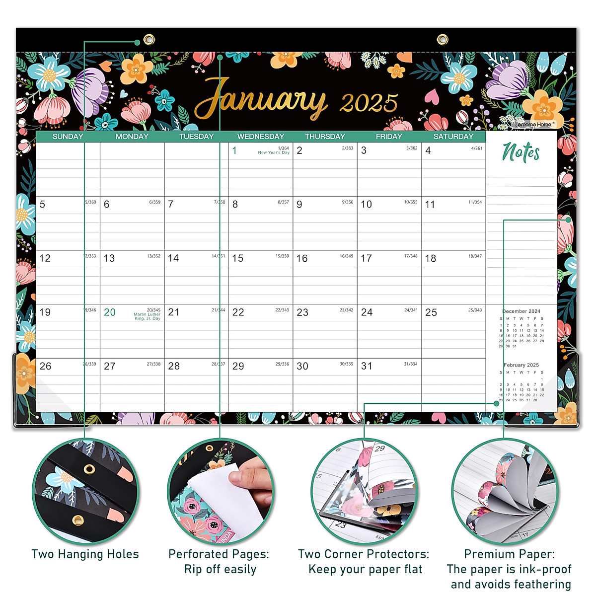 2025 Desk Calendar - Desk Calendar 2025, 12 Monthly Desk/Wall Calendar, Jan. 2025 - Dec. 2025, 16.8" x 12", Desk Calendar with Thick Paper - Floral