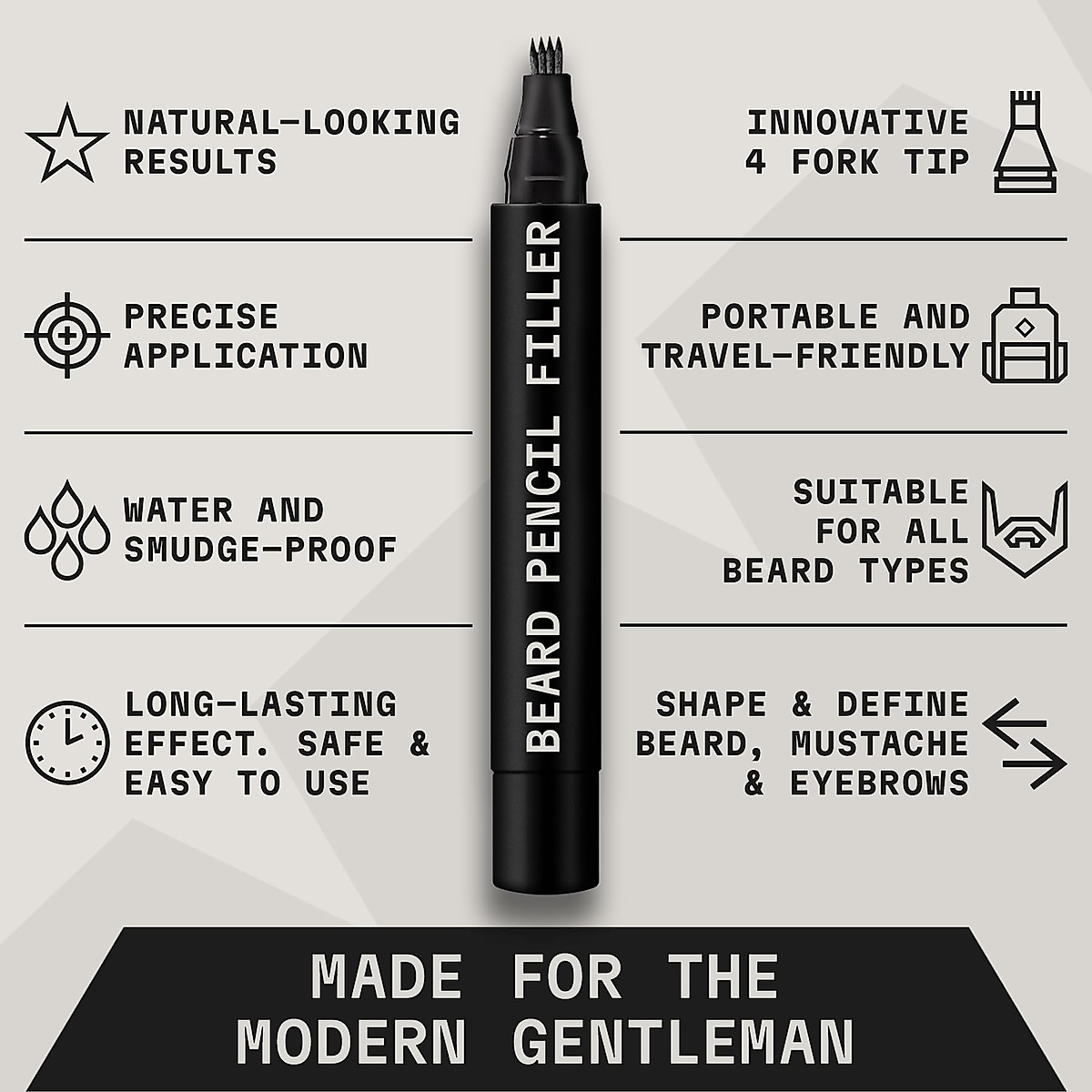 Striking Viking 2 Pack Beard Pencil Filler for Men with 4 Tips (Jet Black) - Fill, Shape & Define with this Long-Lasting, Waterproof Beard Pen Kit Including Brush