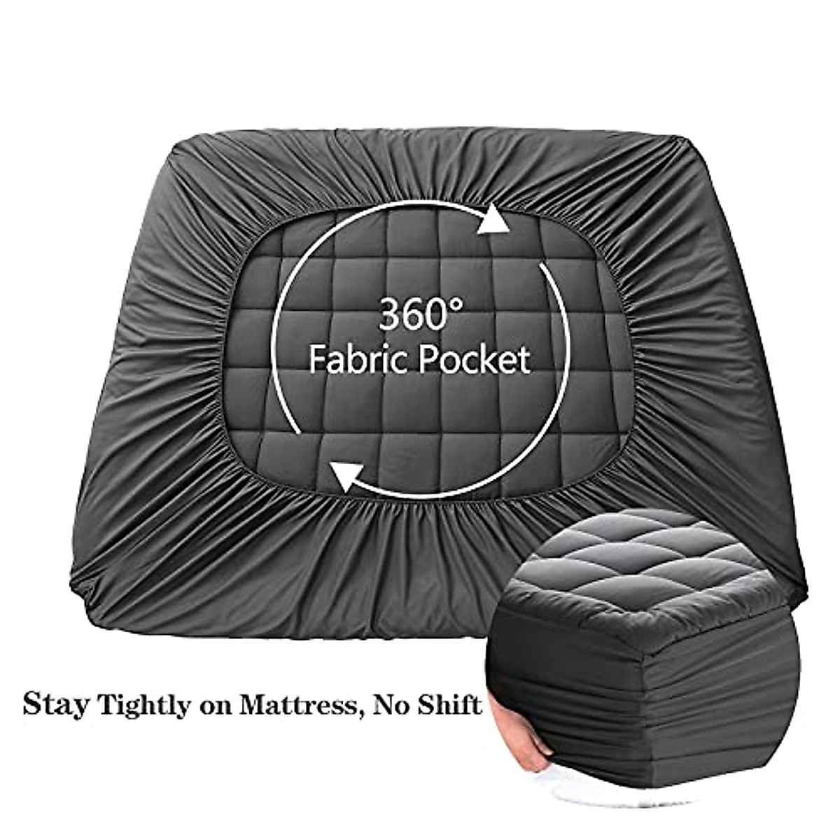 EASELAND RV Short Queen Mattress Pad Pillow Top Mattress Cover Quilted Fitted Mattress Protector Cotton Top 8-21" Deep Pocket Cooling Mattress Topper (60x75 Inches, Dark Grey)