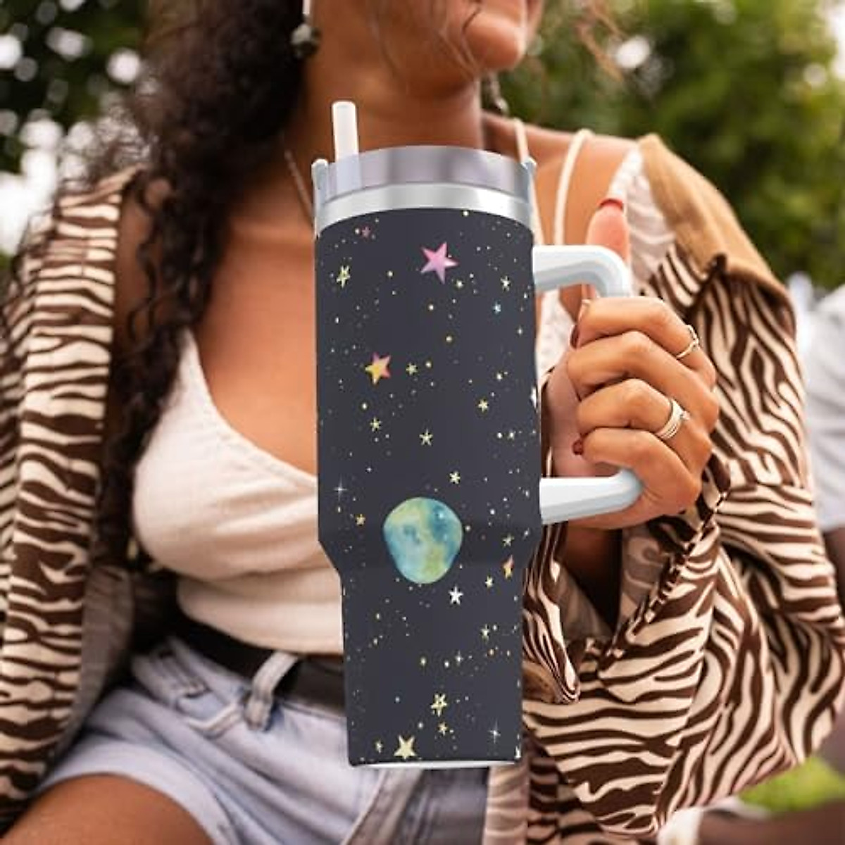 HULIBIN Galaxy.. Print Double Deck Stainless Steel Travel Coffee Cup With Lid 40 Oz Ice Bully Cup