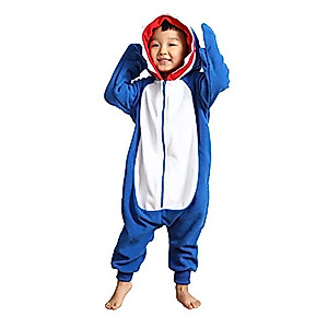 OGU' DEAL Shark Onesie Sleepwear for Kids Animal Costume Halloween Hooded Jumpsuit with Pockets(Shark,85)
