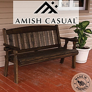 Amish Casual Heavy Duty 800 Lb Mission Pressure Treated Garden Bench with Cupholders (5 Foot, Dark Walnut Stain)
