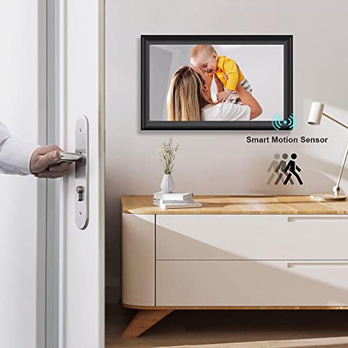 YENOCK 64GB FRAMEO 15.6 inch WiFi Digital Picture Frame 1920x1080 FHD Large Smart Digital Photo Frame IPS Touch Screen Auto-Rotate Wall Mountable Motion Sensor Share Photos/Videos Instantly via APP