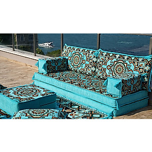Turquoise Arabic Living Room, Moroccan Home Decor, Floor Cushion, Arabic Floor Couch, Turkish Floor Sofa, Ethnic Sofa, Arabic Sofa Seating (Sofa Full Set)