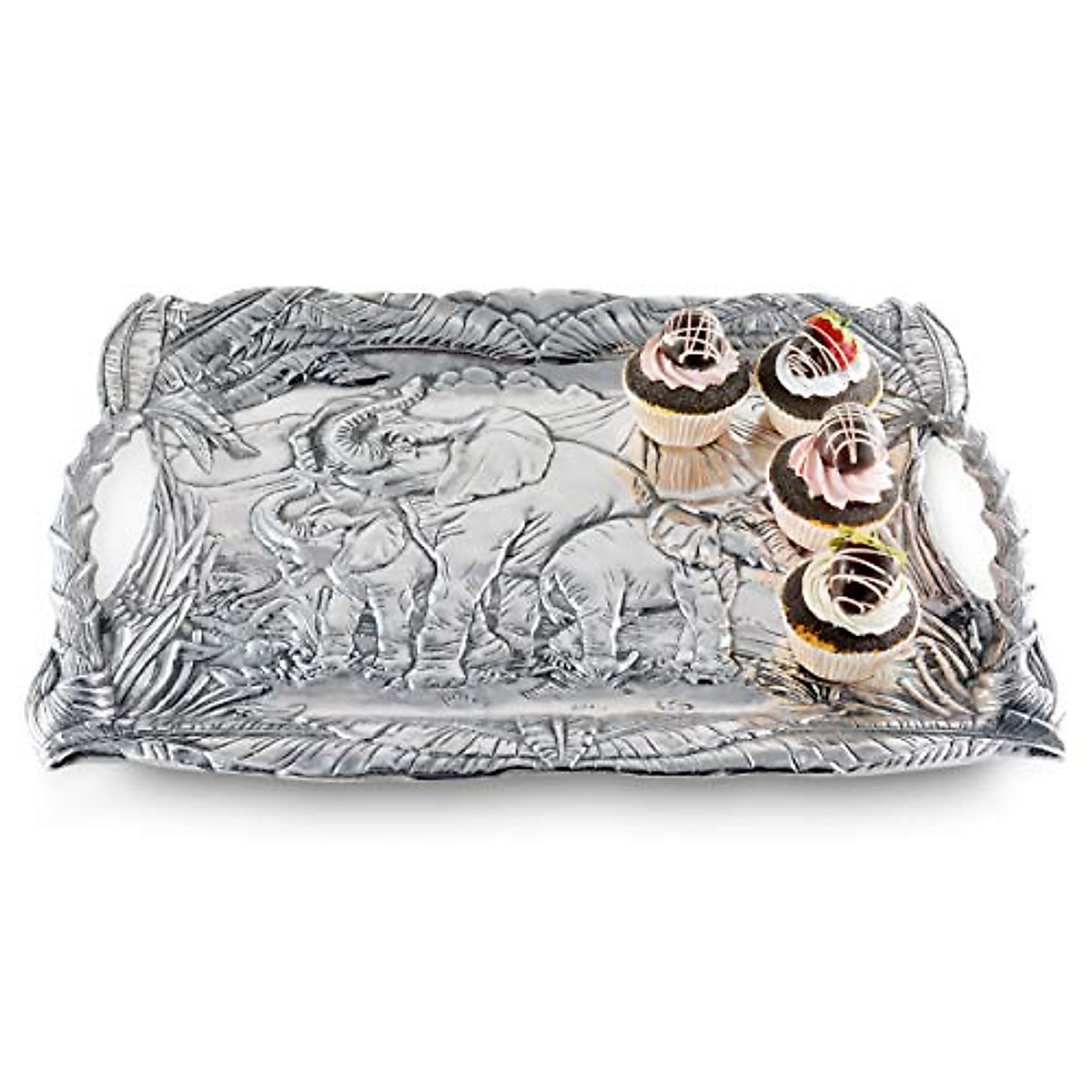 Arthur Court Designs Aluminum Elephant Clutch Tray Breakfast & Dinner Serving for Drinks Snack Fruits, Food Coffee Table Storage Tray for Home Decoration 20.5 inch x 14.5 inch