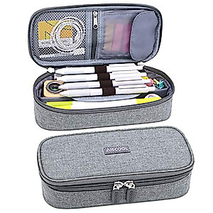 Aiscool Big Capacity Pencil Case Holder Canvas Bag Pen Organizer Pouch Stationery Box Oxford Cloth Large Storage for School Supplies School Office Stuff (Gray) 8.5 x 4 x 2.4 inches