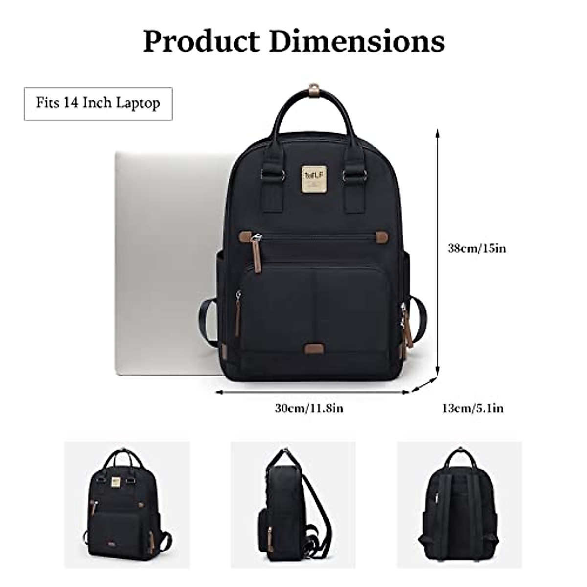 GOLF SUPAGS Travel Laptop Backpack for Women, Durable Fashion College Backpack Purse, Gift for Women Fits 14 Inch Notebook (Black, 14 Inch)