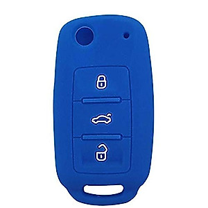 LemSa 2Pcs Keyless Entry Remote Car Flip Key Fob Outer Shell Cover Soft Rubber Protective Case for VW Volkswagen Jetta GTI Passat Golf Tiguan Touareg Beetle, Red+Blue