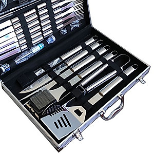 30 Piece BBQ Grilling Gift Set - Professional Grade Stainless Steel Barbecue Grill Tool Set with Aluminum Storage Case - Includes 4-in-1 Spatula Turner, Tongs and Many Other BBQ Grilling Accessories