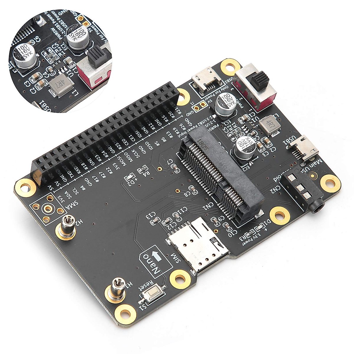 for 3G/4G LTE Base Hat PC/Laptop/Computer Board Built-in Nano SIM Card Socket with USB 2.0 to Micro USB Cable for 4/3/2/B+