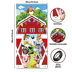 GYA 3x6ft Cartoon Red Barn Door Cover Banner Autumn Farm Animal Straw Backgrounds Indoor Outdoor Decorations Family Kids Baby Party Photo Booth Banner