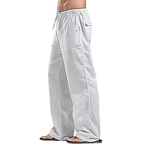 Men's Casual Loose Linen Pants Lightweight Drawstring Elastic Waistband Trousers