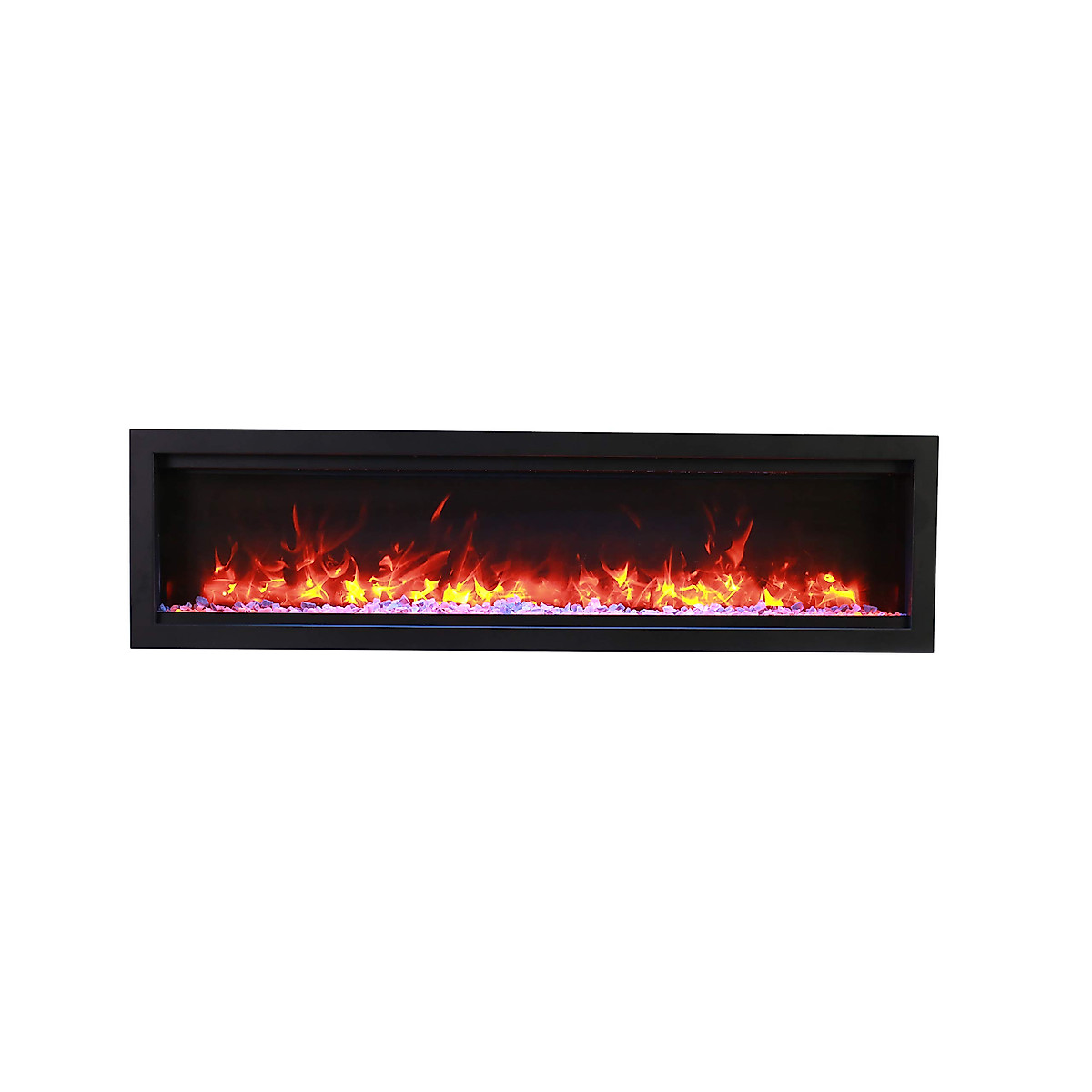 Amantii SYM-74-BESPOKE Symmetry Series Bespoke 74-Inch Built-in Electric Fireplace with Remote, Ice Media, Black Steel Surround