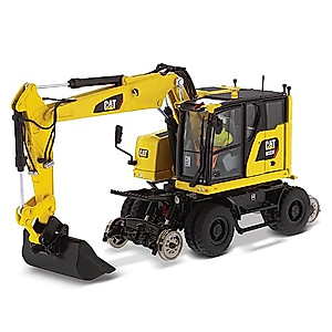 Diecast Masters 1:50 Caterpillar M323F Railroad Wheeled Excavator - Safety Yellow Version | High Line Series Cat Trucks & Construction Equipment | 1:50 Scale Model Diecast Collectible | 85661