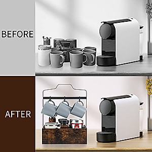 YINMIT Coffee Mugs Holder with Removable Hooks, 6 Capacity Coffee Cup Holder for Countertop, Coffee Mug Rack for Coffee Bar, Coffee Mug Tree for Large Mugs (Retro)