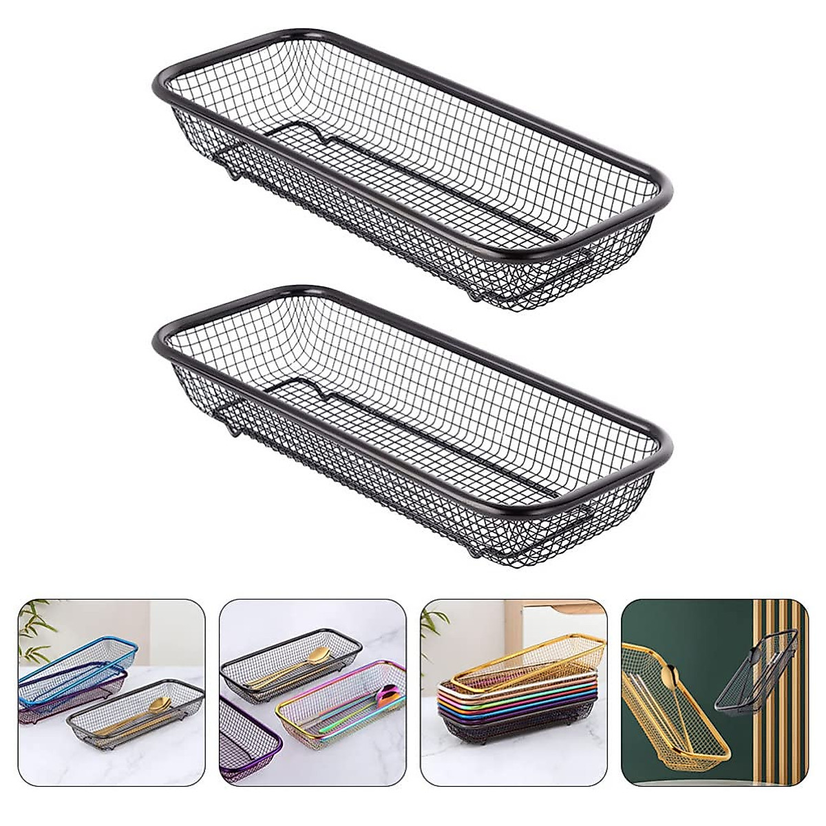 CALLARON 2Pcs Dishwasher Silverware Basket Utensil Drying Rack Cutlery Organizers Caddy Countertop Storage Baskets for Spoon Chopstick Knife Fork Black