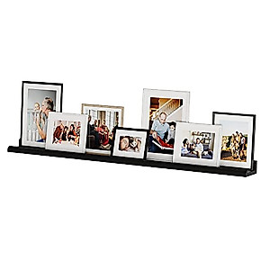 Wallniture Boston Picture Ledge Shelf 46" Wall Decor Black Bookshelf for Picture Frames, Toddler Toys, Kids Books
