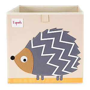 3 Sprouts Large 13 Inch Square Children's Foldable Fabric Storage Cube Organizer Box Soft Toy Bins, Pet Hedgehog and Friendly Owl (2 Pack)