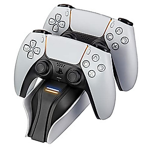 Snakebyte Twin Charge Dual Charger for Playstation 5 - Charging Station for DualSense Controllers – Fast Charger for 2 PS5 Wireless Controllers - Type-C Cable, LED Charge Status Display