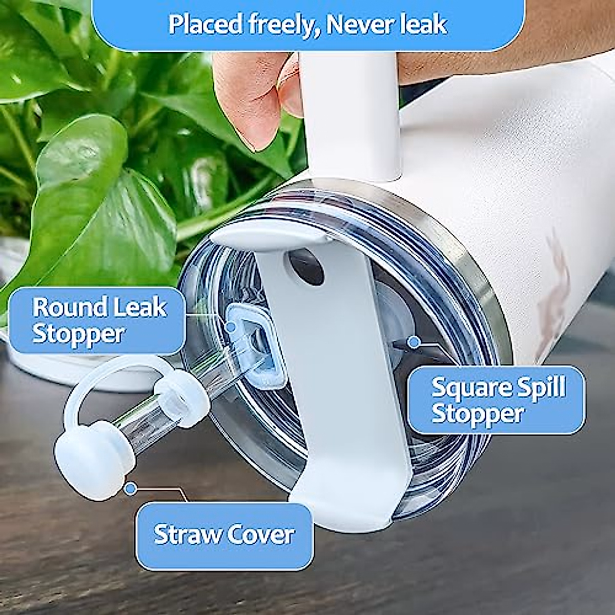 Toffos Silicone Spill Proof Stopper Set of 3, Compatible with Stanley Cup 1.0 40oz/ 30oz, Tumbler Accessories, Including 3 Straw Cover Cap, 3 Square Spill Stopper and 3 Round Leak Stopper