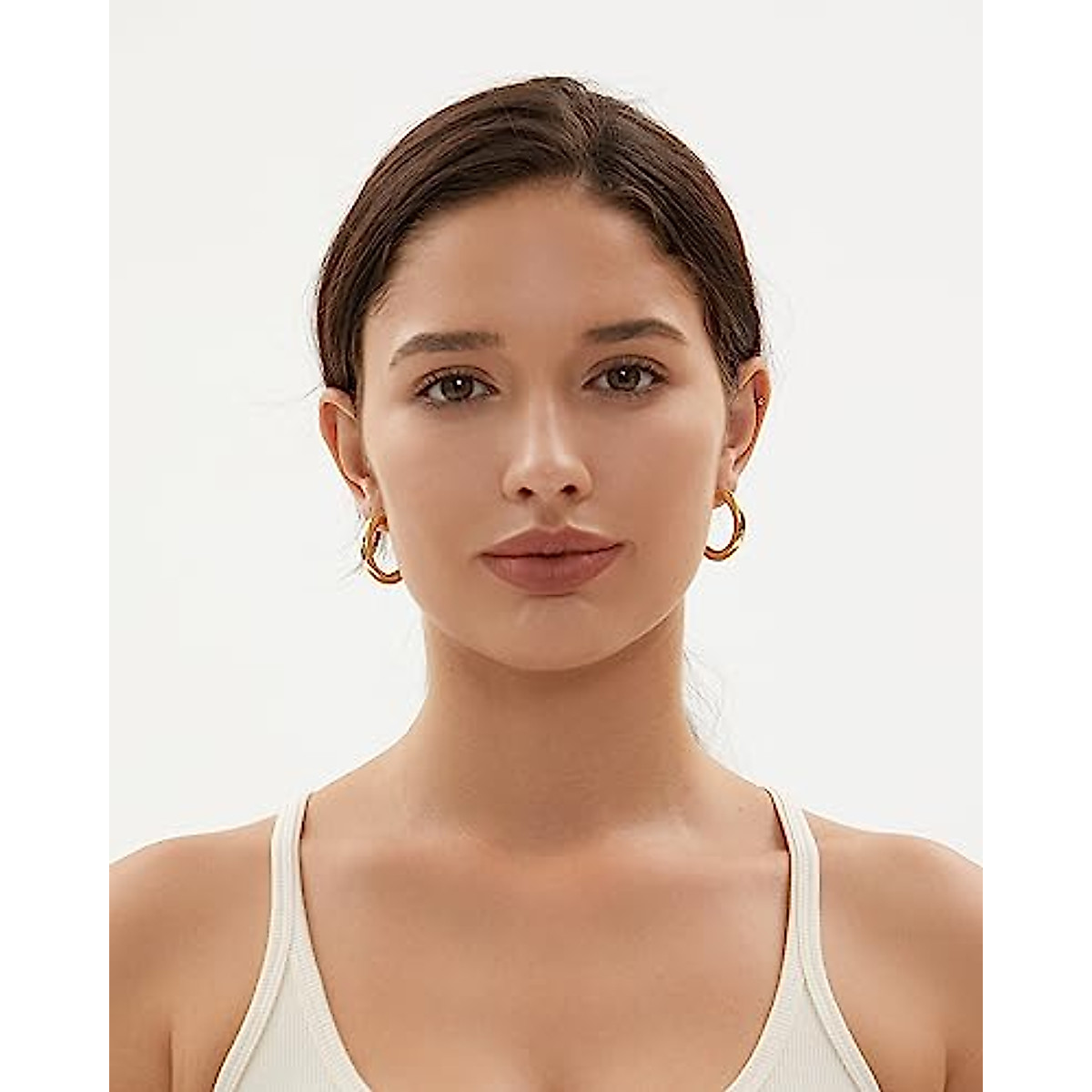 Gold Hoop Earrings Set Women: 14k Plated Hypoallergenic Open Chunky Jewelry Girls Large Thick - Big Thin Lightweight Stainless Steel Golden Loop Earring Pack (Gold)