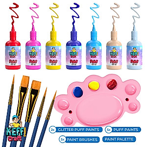 KEFF Paint Your Own Squishies - Unicorn Squishy Maker Painting Kit for Kids - DIY Arts & Crafts Gifts Toys for Girls and Boys with Glitter Puff Paints, Brushes and Palette
