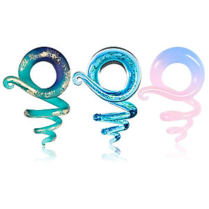 KUBOOZ COOEAR Glass Taper Treble Spiral Green Plugs Ear Gauges Hanger 1 Pair 2G-00G Stretchers Flesh Expander, 10 pounds