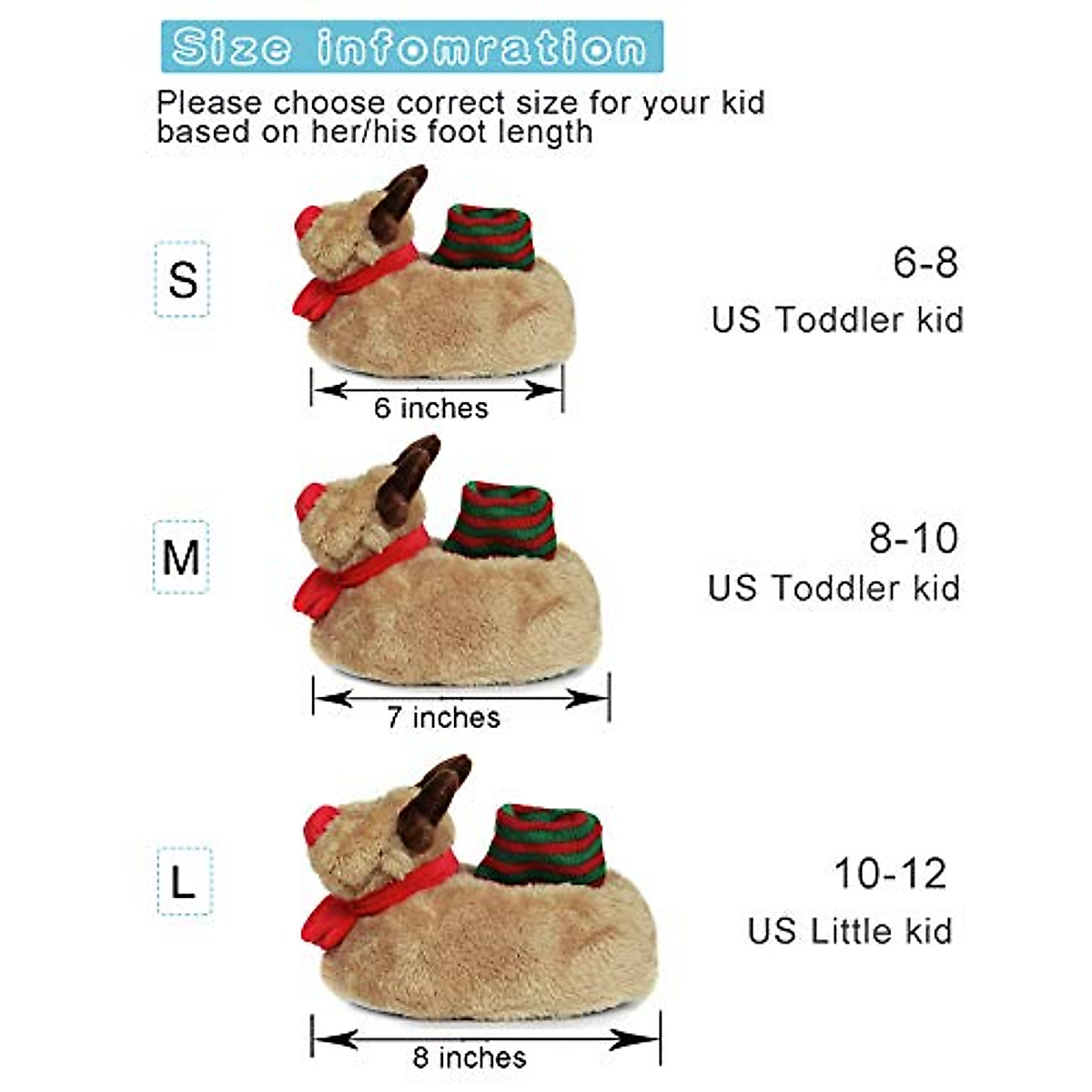 Fuzzy Animal Slippers for Toddler and Little Kids, Moose Giraffe Dog Slippers for Boys Girls (Toddler Kid Size 6-8, Moose)