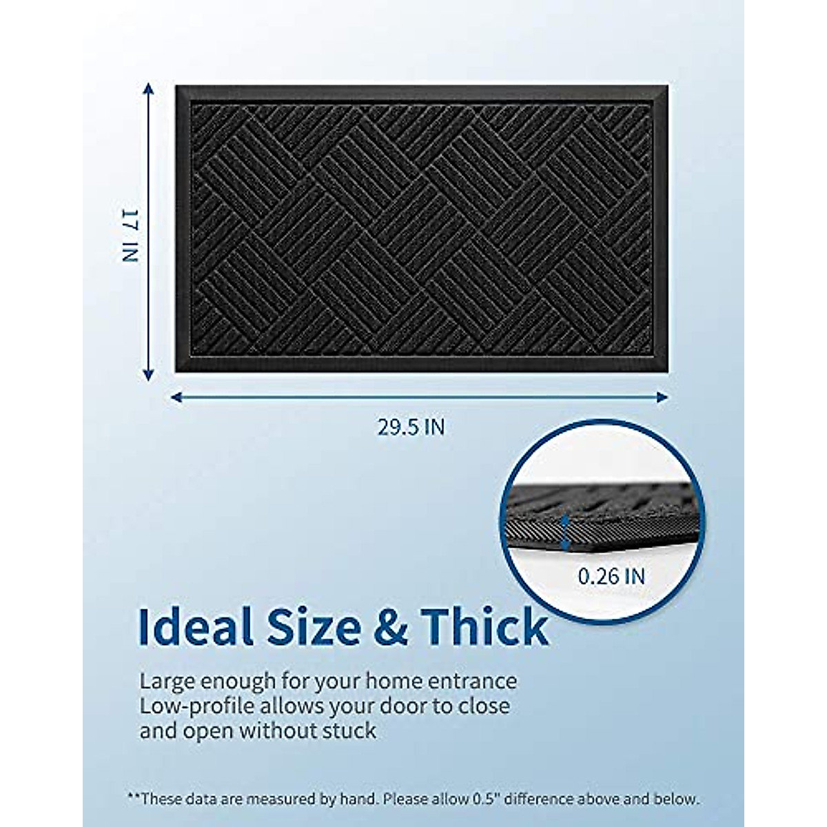 MontVoo-Door Mat- Front Door Mats Outdoor Indoor Entrance-Thick Non Slip Rubber Welcome Mat Indoor Outdoor Doormats for Home Inside Outside Entry Entryway Rug-Shoe Mat Scraper-Black-17”x30”