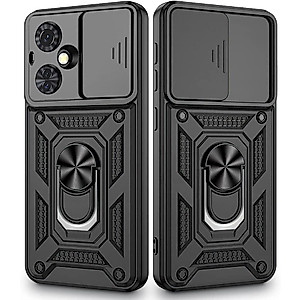 Suyomo for Oneplus N30 5G Case with Tempered Glass Screen Protector [2Pcs],Heavy Duty Case with Camera Cover Ring Holder Stand Shockproof Dual-Layer Protection Case for Oneplus N30 5G (Black)