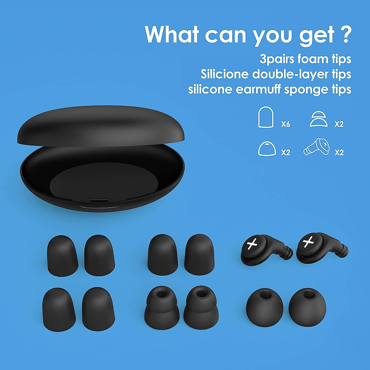 Beszeith Soft Foam Ear Plugs for Noise Reduction, Silicone Reusable Ear Plugs for Sleeping Noise Cancelling, Hearing Protection for Work, Concerts, Motorcycle, Snoring(Black)