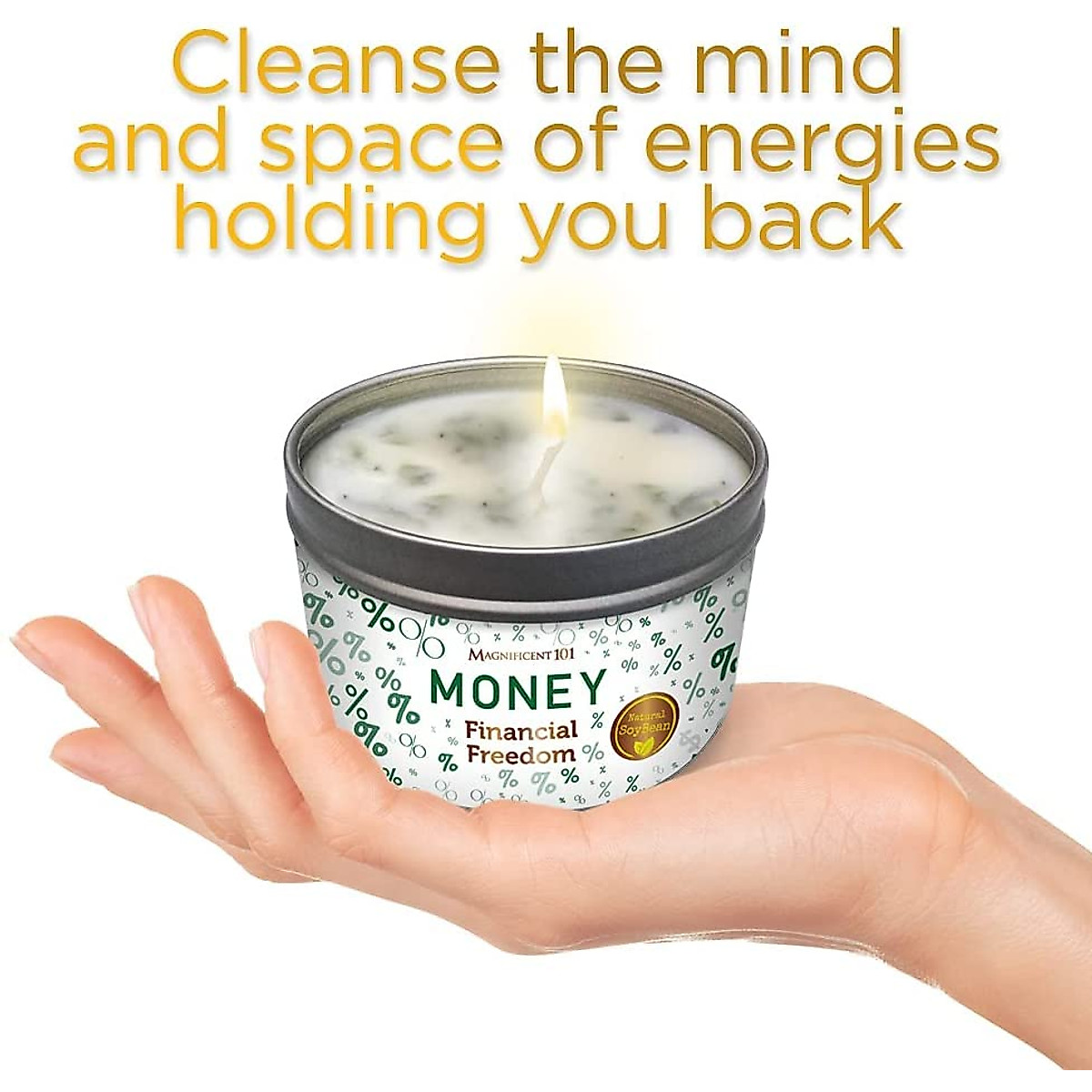 MAGNIFICENT 101 Money Financial Freedom Aromatherapy Candle − Clove, Cinnamon, Citronella Scented Natural Soybean Wax Tin Candle for Purification and Chakra Healing
