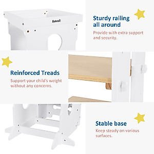 Bateso Wooden Toddler Tower with 2 Detachable Nets, Adjustable Height Kids Kitchen Step Stool, Toddler Standing Tower for Kitchen Counter, Montessori Kitchen Stool Helper for Kids 1-6