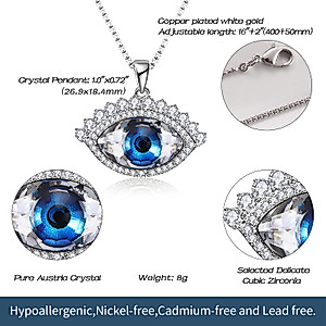 Richapex Evil Eye Pendant Necklace 18K White gold Plated Necklace Pure Crystal Eye Pendant Protection Necklace Ojo Turco Greek Protection Jewelry for Women