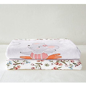 Mushroom Flowers Throws Blanket,Cute Mouse Birds Animals Cloud Sky Sherpa Blanket for Girls Teens, Hippie Floral Plaid Art Geometric Microfiber Fleece Blanket Room Decor, Throw Size (50 x 60 Inch)