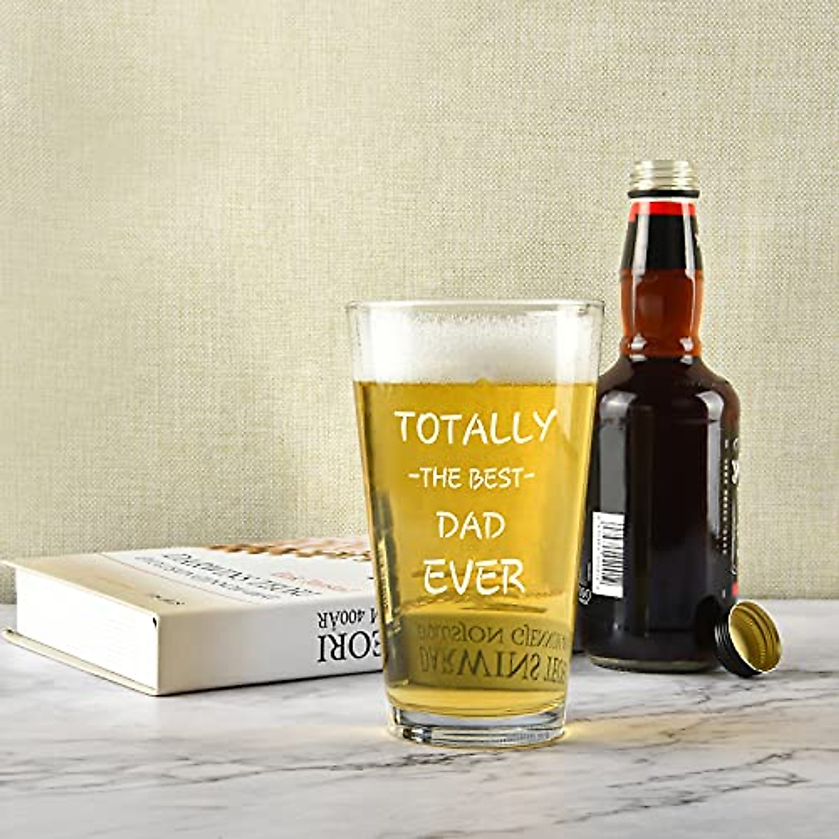 Funny Dad Beer Glass - Totally the Best Dad Ever Beer Pint Glass 15Oz, Father's Day Gift for Dad, Father, New Dad, Papa, Stepdad, Husband, Gift Idea for Christmas Birthday from Kids Son Daughter Wife